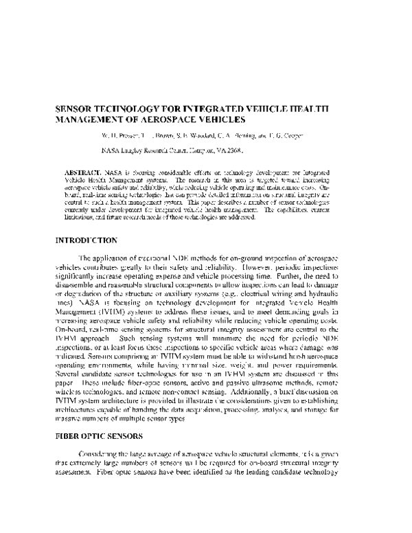 (PDF) Sensor Technology for Integrated Vehicle Health Management of Aerospace Vehicles | Gary ...