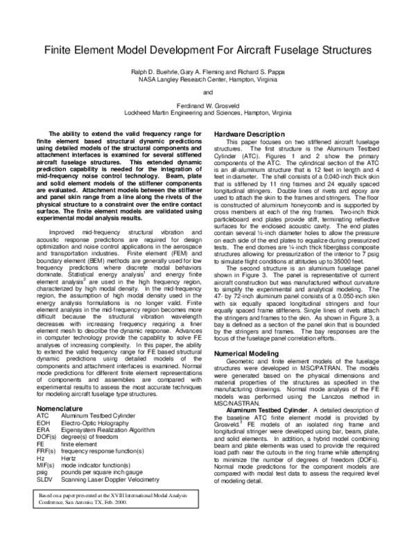 Pdf Finite Element Model Development For Aircraft Fuselage Structures