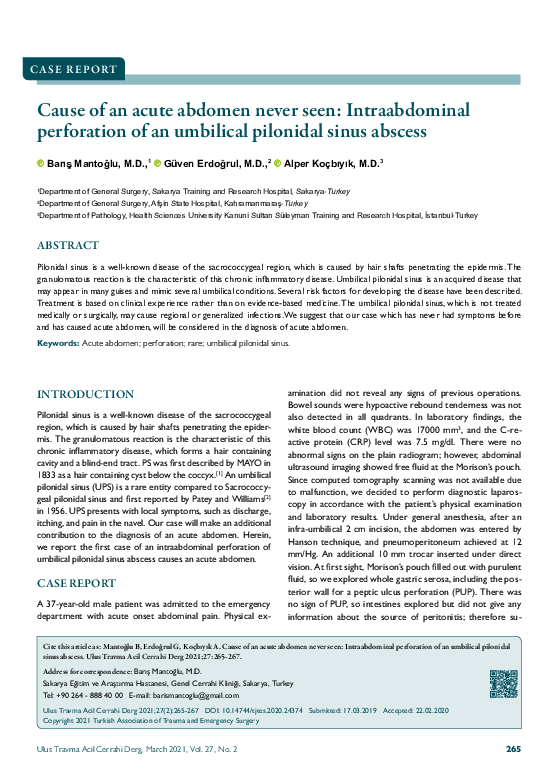 (PDF) Cause of an acute abdomen never seen: Intraabdominal perforation ...