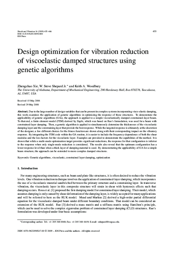 (PDF) Design Optimization for Vibration Reduction of Viscoelastic Damped Structures Using ...