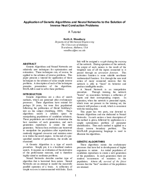 (PDF) Application of genetic algorithms and neural networks to the solution of inverse heat ...
