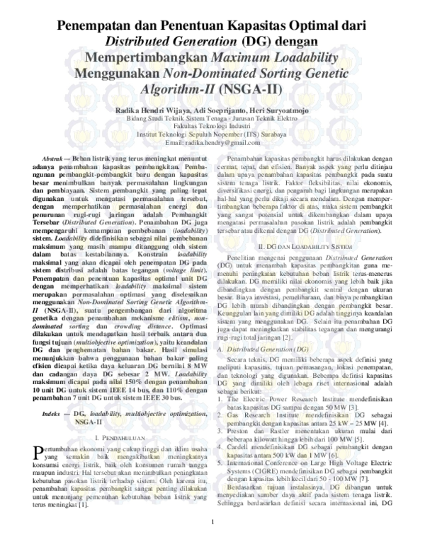 (PDF) Penempatan Dan Penentuan Kapasitas Optimal Dari Distributed ...