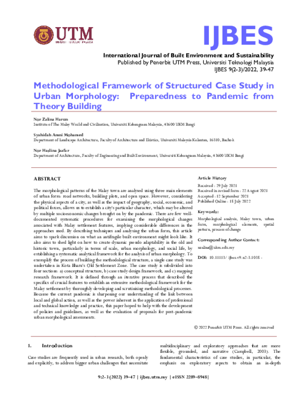 (PDF) Methodological Framework of Structured Case Study in Urban Morphology: Preparedness to ...