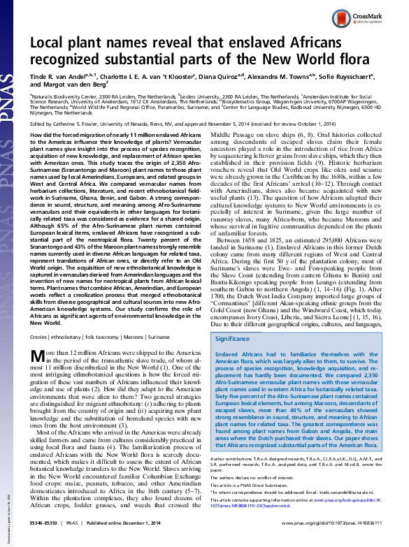 (PDF) Local plant names reveal that enslaved Africans recognized ...