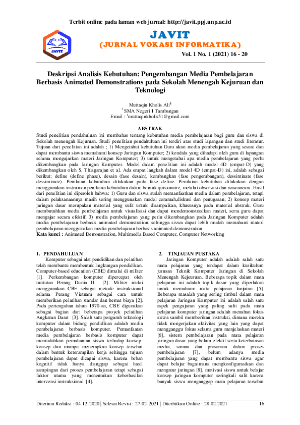 (PDF) Deskripsi Analisis Kebutuhan: Pengembangan Media Pembelajaran Berbasis Animated ...
