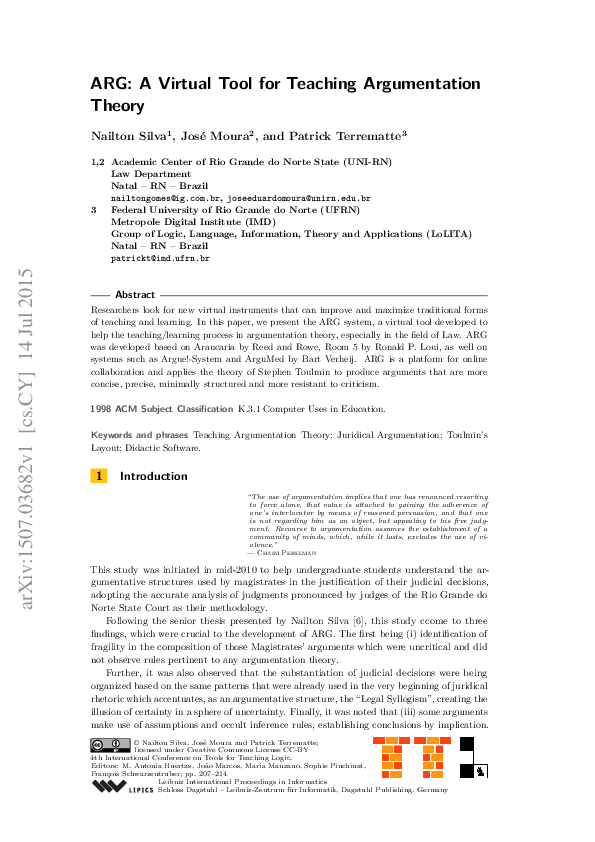 (PDF) ARG: Virtual Tool to Teaching Argumentation Theory