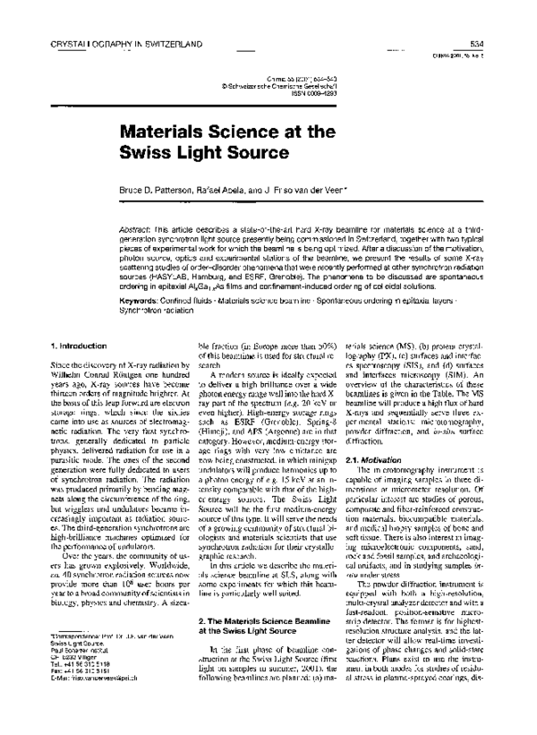 (PDF) Materials Science at the Swiss Light Source