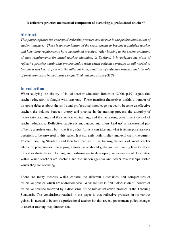 (PDF) Is reflective practice an essential component of becoming a professional teacher?