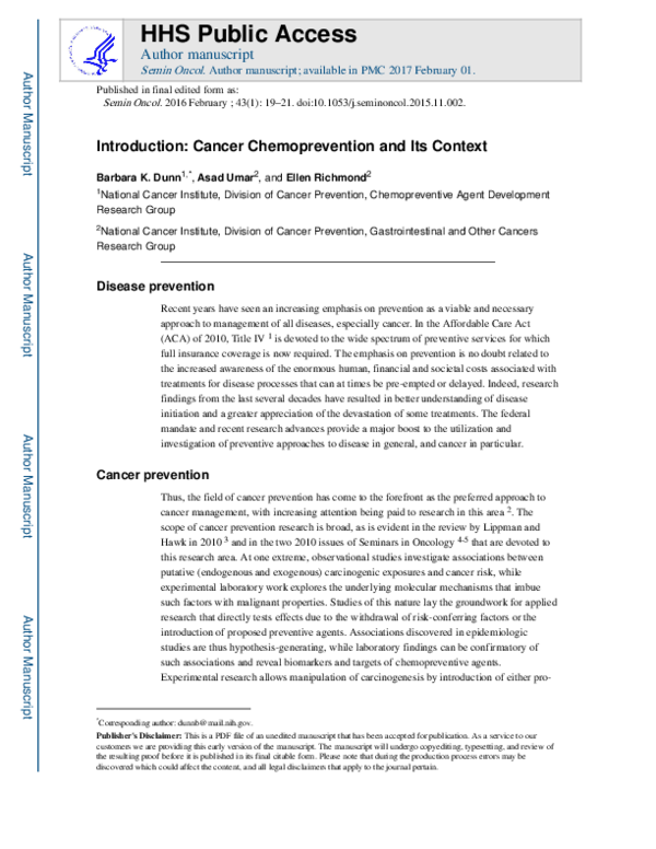 (PDF) Introduction: Cancer chemoprevention and its context