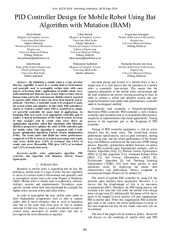 Pdf Pid Controller Design For Mobile Robot Using Bat Algorithm With Mutation Bam