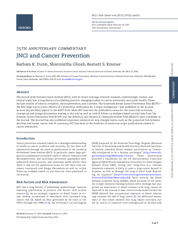 (PDF) JNCI and cancer prevention