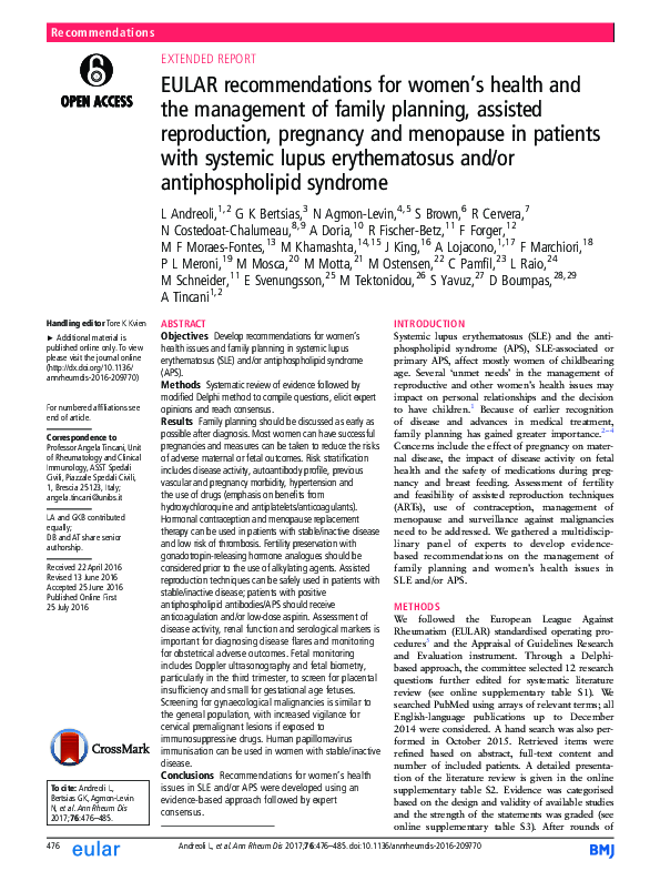 (PDF) EULAR recommendations for women's health and the management of ...