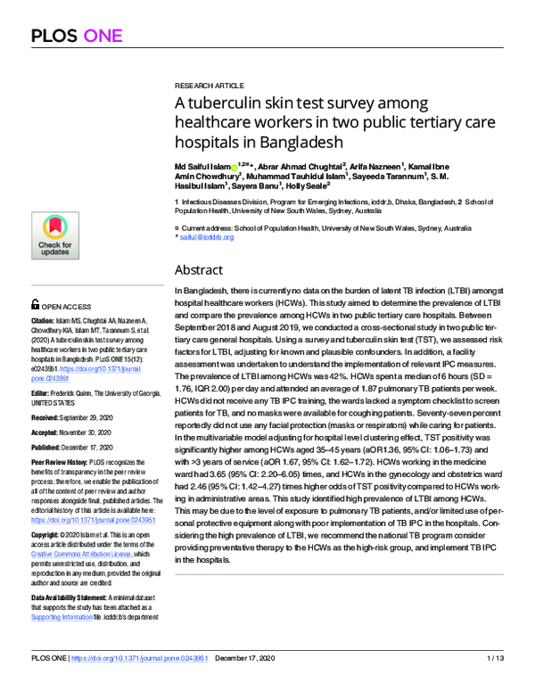 (PDF) A tuberculin skin test survey among healthcare workers in two ...