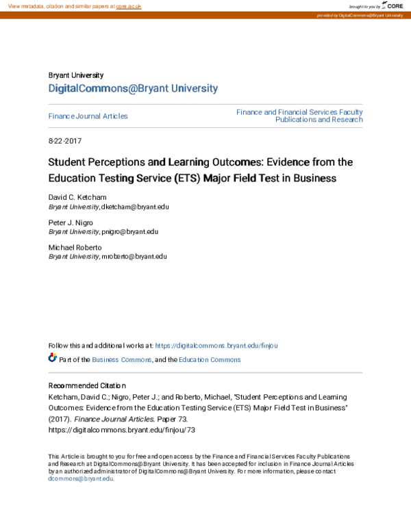 (PDF) Student Perceptions and Learning Outcomes: Evidence from the ...