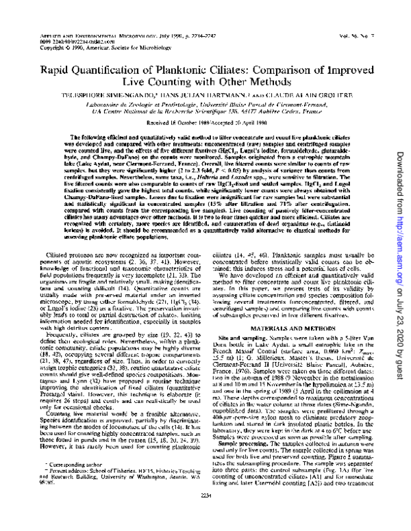 (PDF) Rapid Quantification of Planktonic Ciliates: Comparison of ...