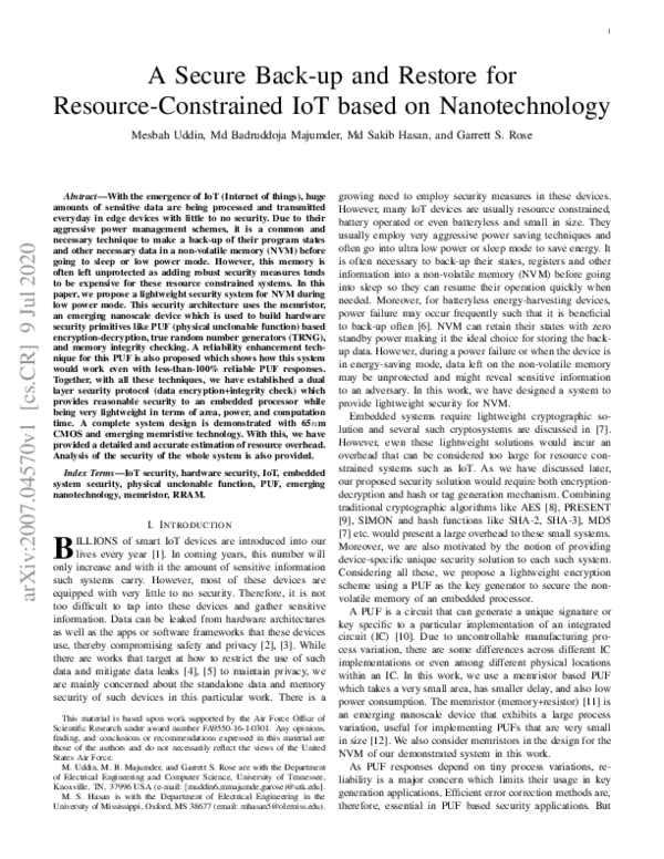 Pdf A Secure Back Up And Restore For Resource Constrained Iot Based
