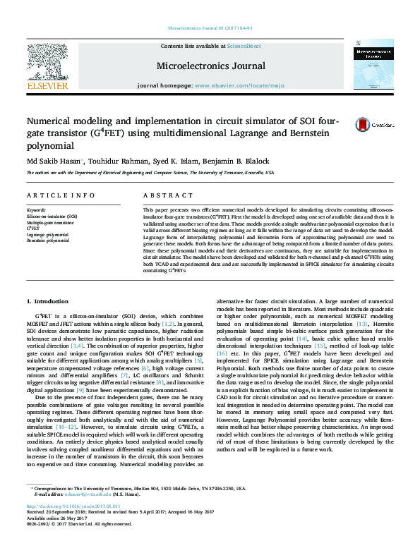 Pdf Numerical Modeling And Implementation In Circuit Simulator Of Soi