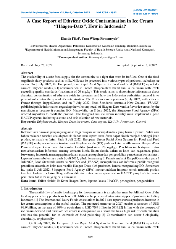 (PDF) A Case Report of Ethylene Oxide (EO) Contamination in Ice Cream ...