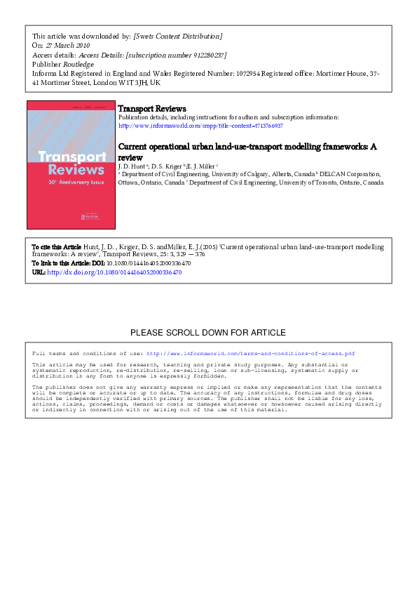 Pdf Current Operational Urban Land‐use Transport Modelling Frameworks A Review David Kriger