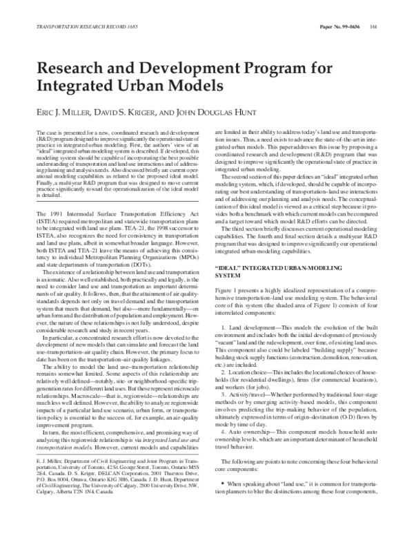 (PDF) Research and Development Program for Integrated Urban Models