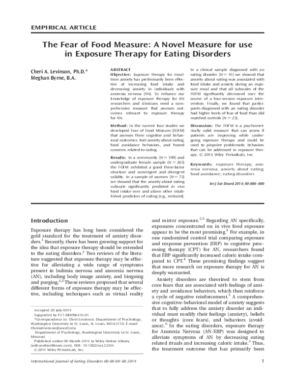 (PDF) The fear of food measure: A novel measure for use in exposure ...