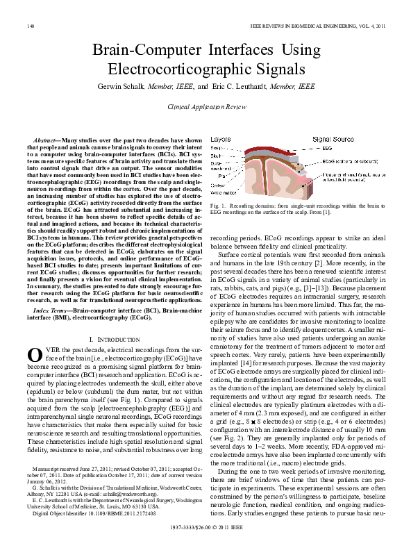 (PDF) Brain-Computer Interfaces Using Electrocorticographic Signals | Gerwin Schalk - Academia.edu