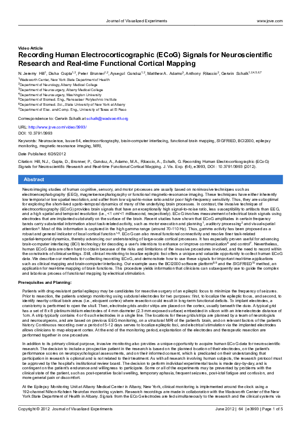 (PDF) Recording Human Electrocorticographic (ECoG) Signals for ...