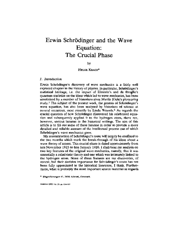 (PDF) Erwin Schrödinger and the Wave Equation: The Crucial Phase