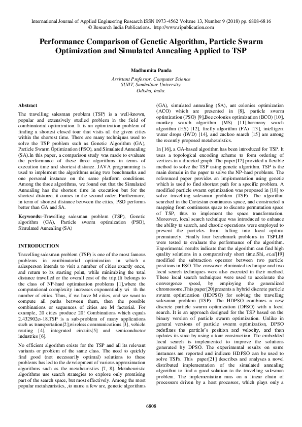 (PDF) Performance Comparison of Genetic Algorithm , Particle Swarm ...