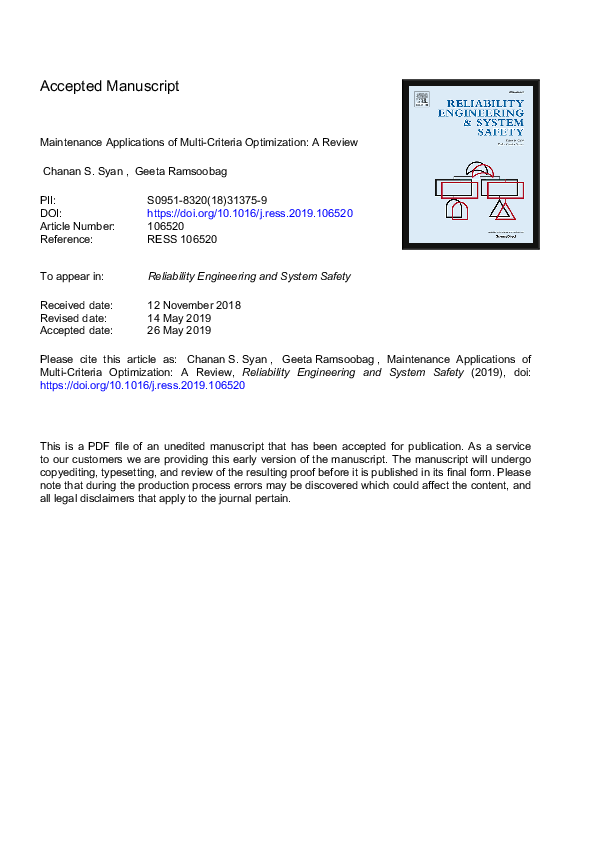 Pdf Maintenance Applications Of Multi Criteria Optimization A Review