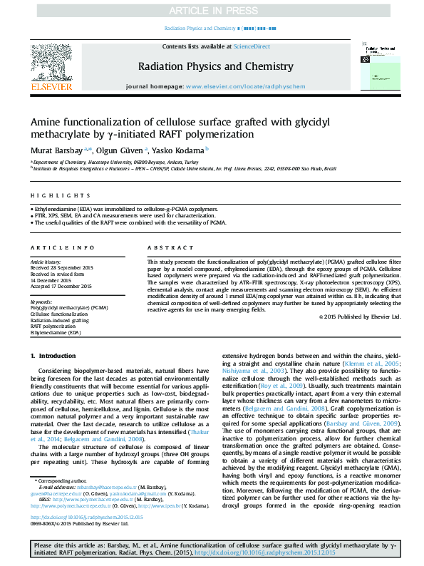 (PDF) Amine functionalization of cellulose surface grafted with ...