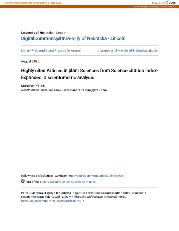 (PDF) Highly cited Articles in plant Sciences from Science citation ...