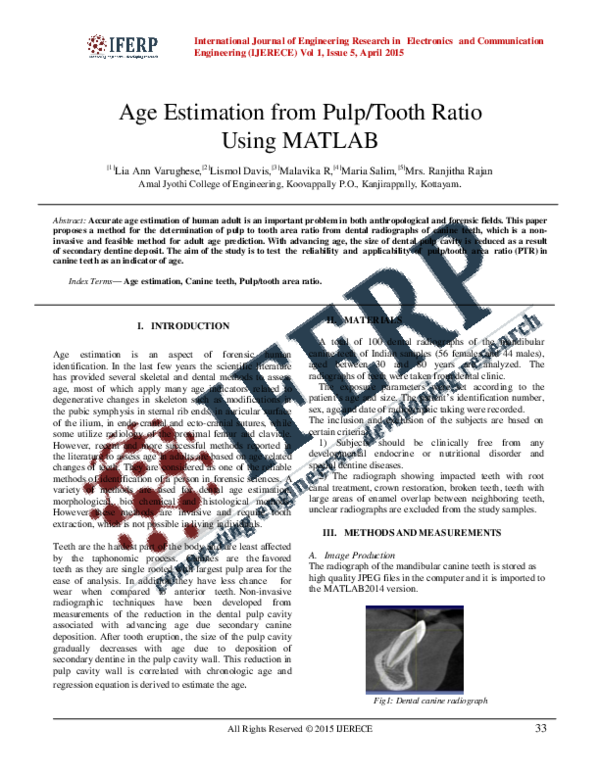 (PDF) Age Estimation from Pulp/Tooth Ratio Using MATLAB