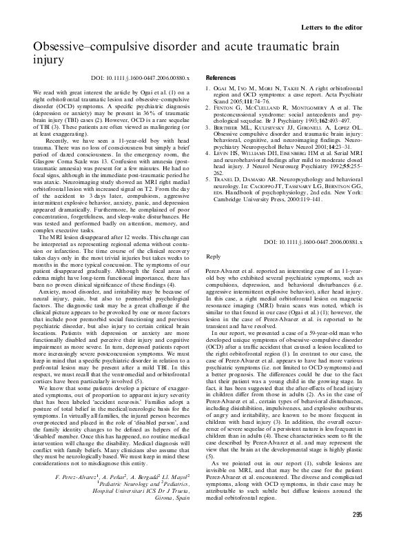 (PDF) OCD Following Traumatic Brain Injury in a Child