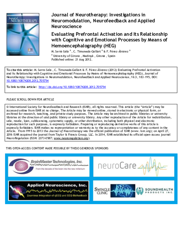 (PDF) Evaluating Prefrontal Activation and Its Relationship with ...