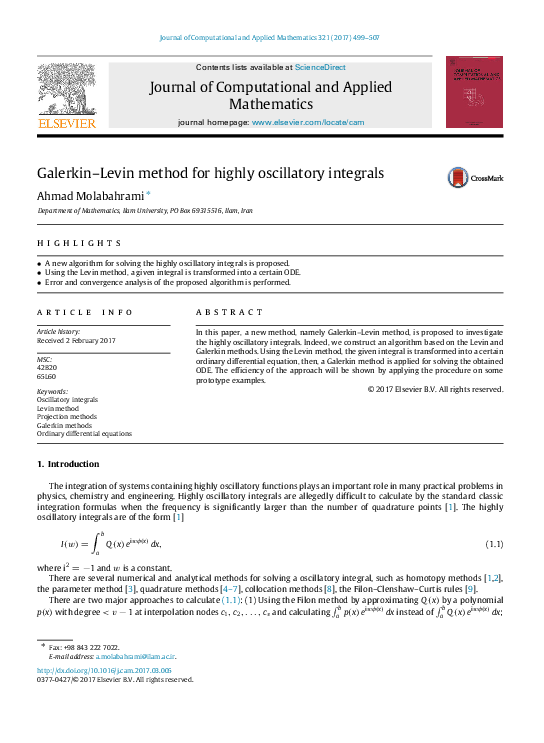 (PDF) Galerkin–Levin Method for Oscillatory Integral Solutions