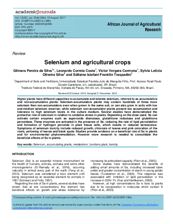 (PDF) Selenium and agricultural crops
