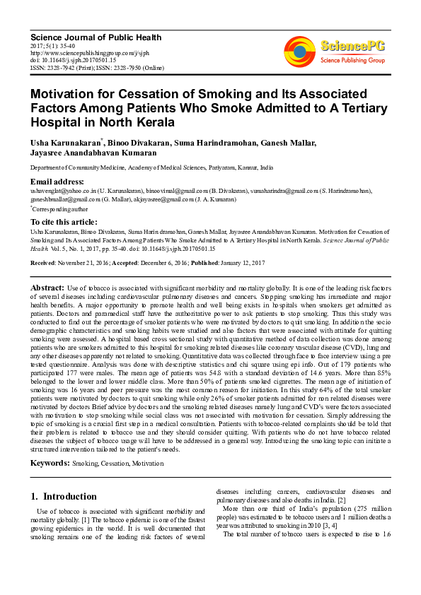 (PDF) Motivation for Cessation of Smoking and Its Associated Factors ...