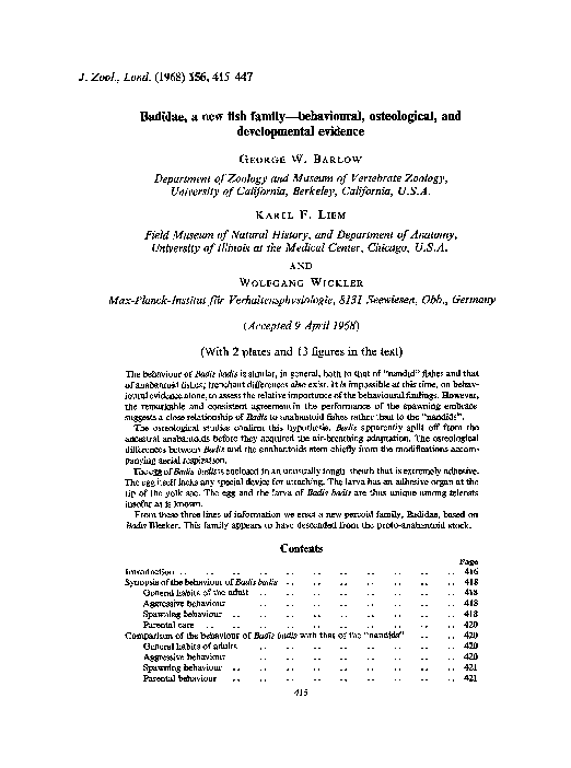 (PDF) Badidae, a new fish family-behavioural, osteological, and ...