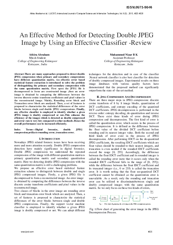 (PDF) An Effective Method for Detecting Double JPEG Image by Using an Effective Classifier -Review