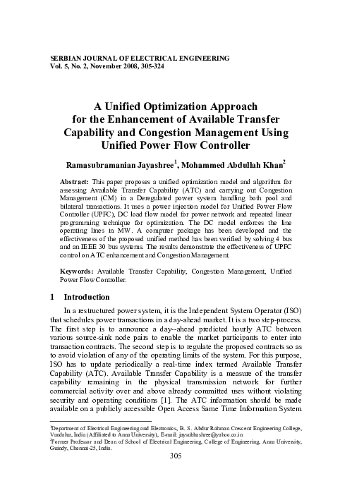 (PDF) A unified optimization approach for the enhancement of Available Transfer Capability and ...