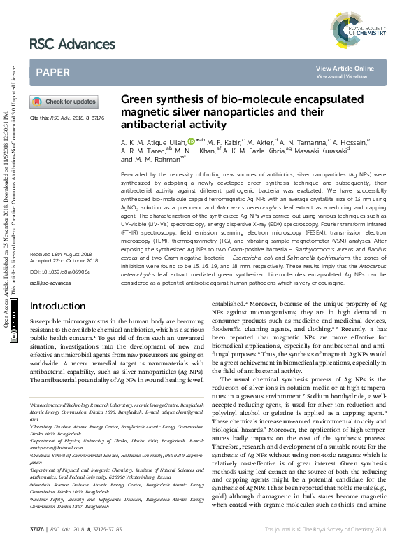 (PDF) Green synthesis of bio-molecule encapsulated magnetic silver nanoparticles and their ...