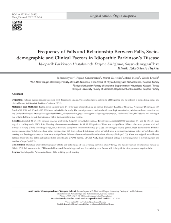 (PDF) Frequency of Falls and Relationship Between Falls, Socio ...