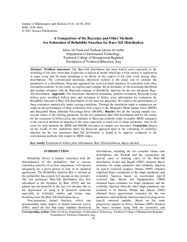 Pdf A Comparison Of The Bayesian And Other Methods For Estimation Of