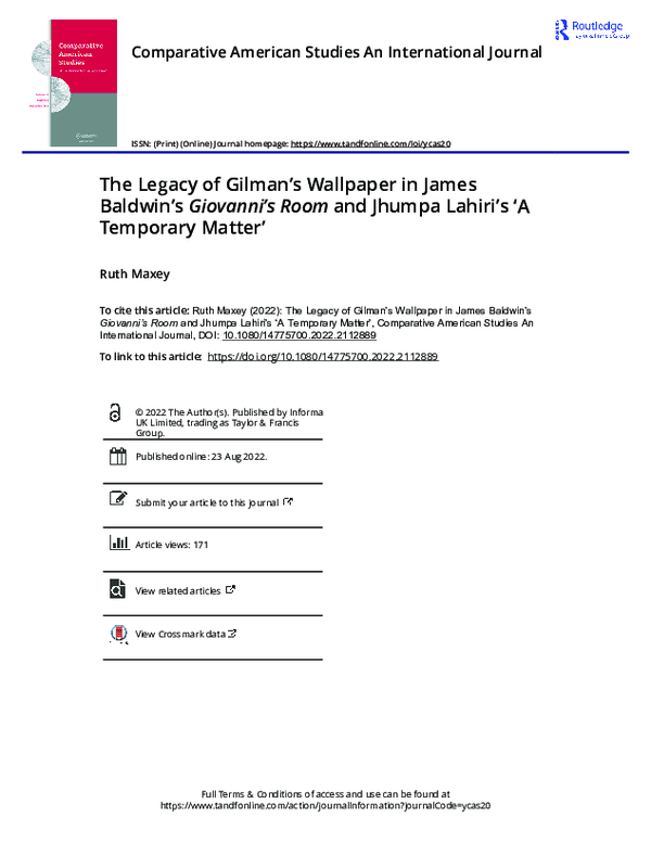 (PDF) The Legacy of Gilman’s Wallpaper in James Baldwin’s Giovanni’s ...