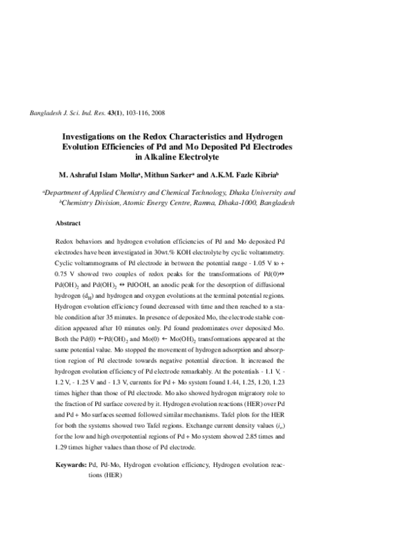 (PDF) Investigations on the Redox Characteristics and Hydrogen Evolution Efficiencies of Pd and ...