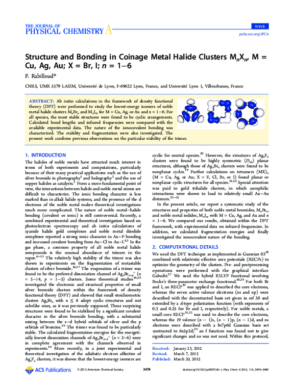 Structure and Bonding in Coinage Metal Halide Clusters MnXn, M = Cu, Ag ...