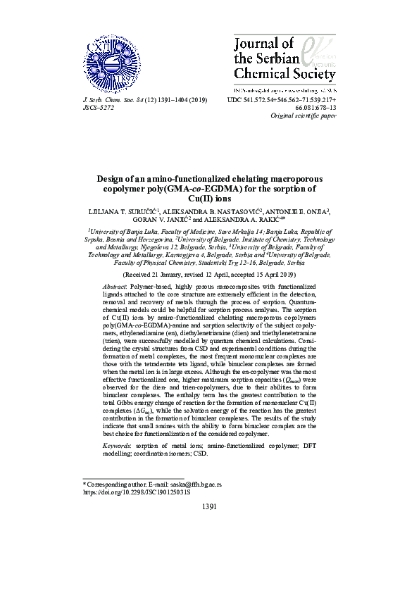 (PDF) Design of amino-functionalized chelated macroporous copolymer ...