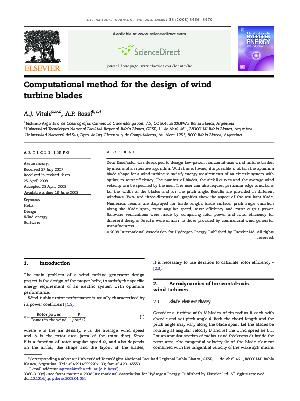 (PDF) Computational method for the design of wind turbine blades