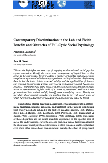 (PDF) Contemporary Discrimination in the Lab and Field: Benefits and ...